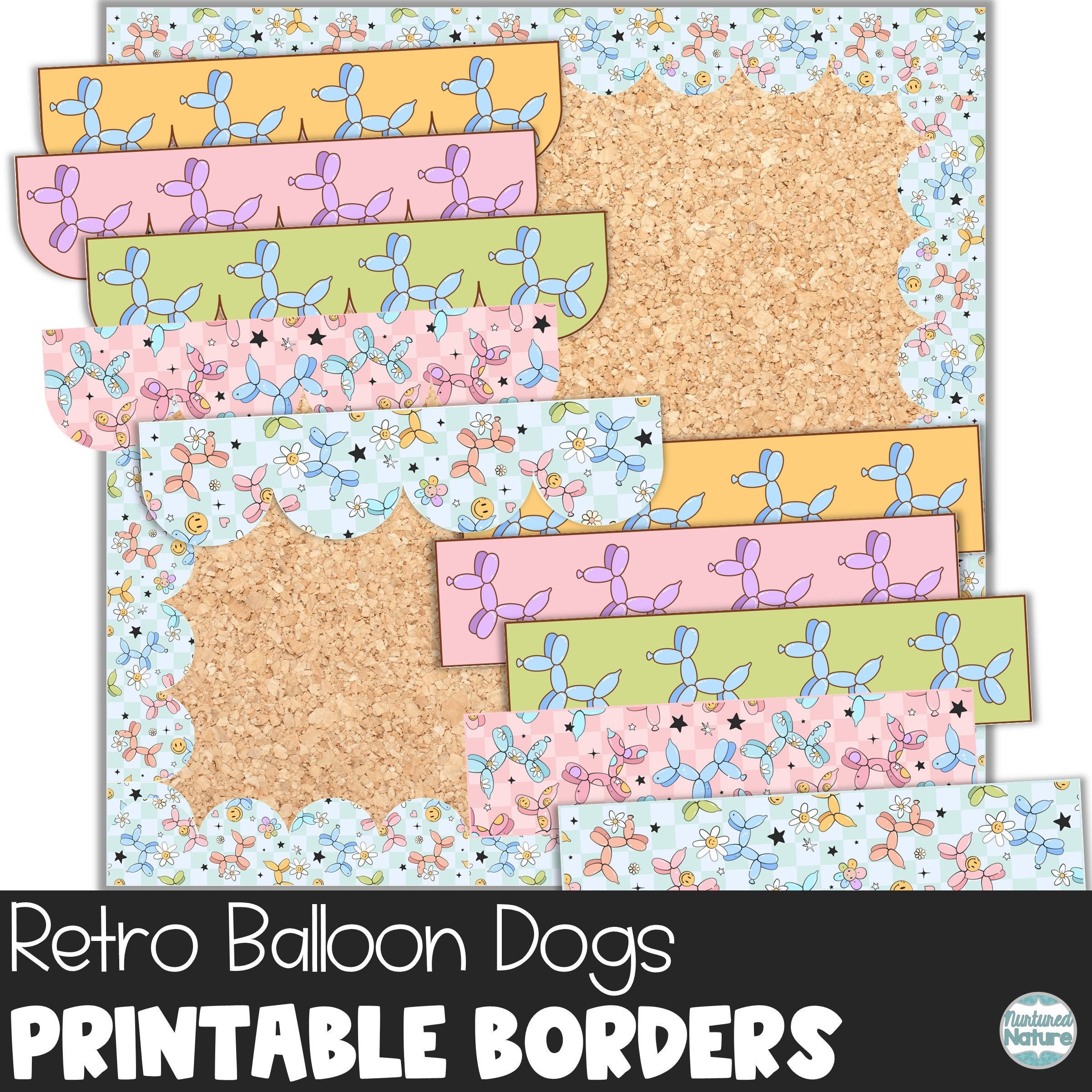 Printable Bulletin Board Border Retro Balloon Dog Birthday - Etsy