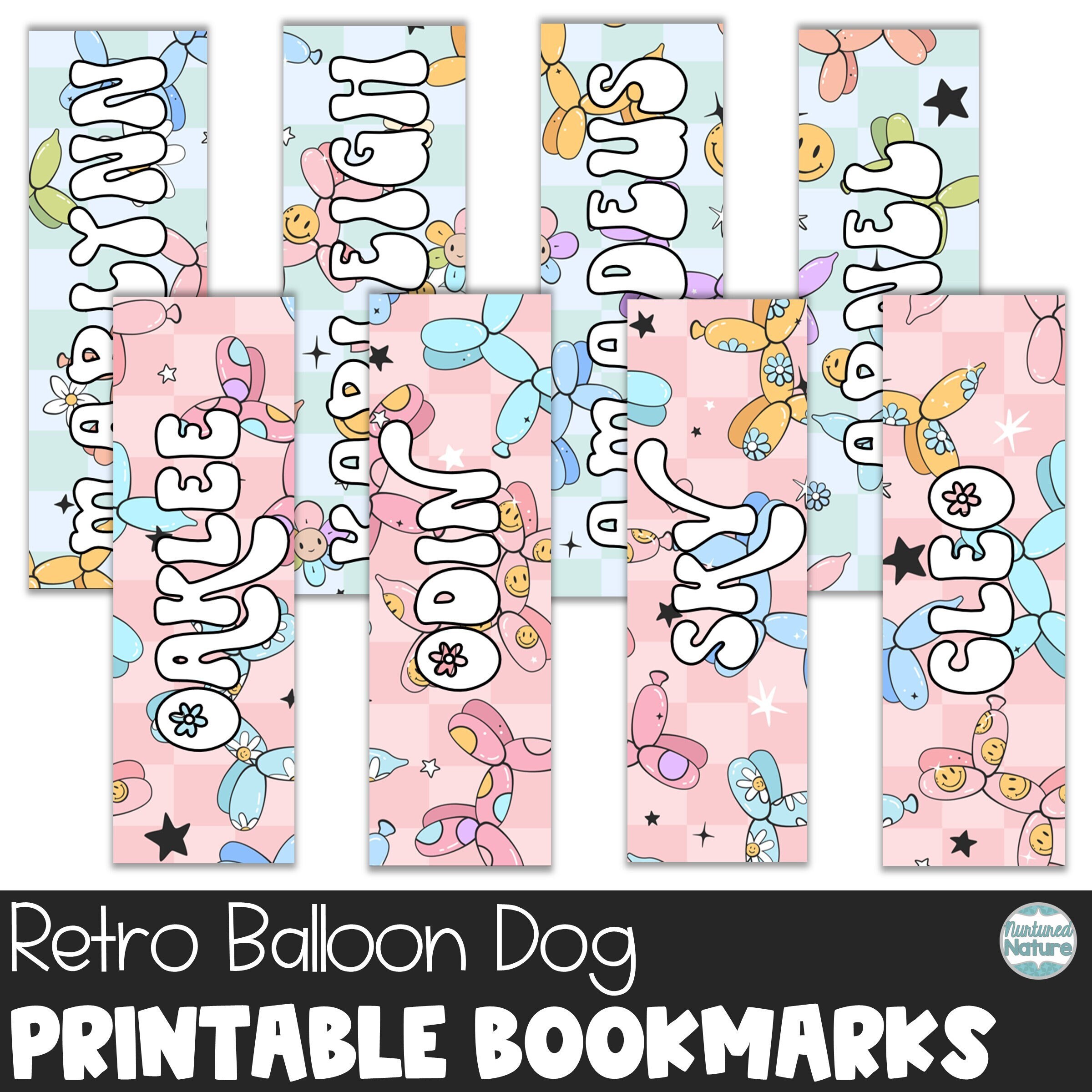 Editable Name Bookmarks, Birthday Bookmark Printable for Kids, Retro ...