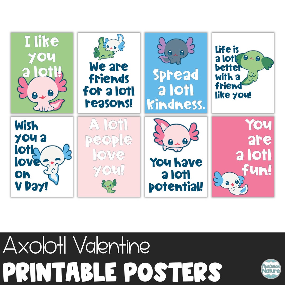 Valentine’s Day Bulletin Board, Printable Poster Set, Axolotl ...