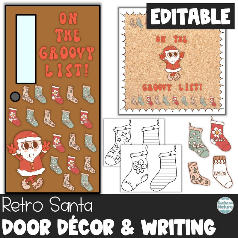 Christmas Classroom Door Decoration, Holiday Bulletin Board, Retro ...