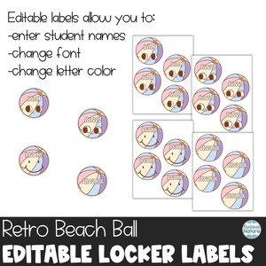 Editable Name Tags for School, Retro Beach Ball, Cubby Tags, Editable ...