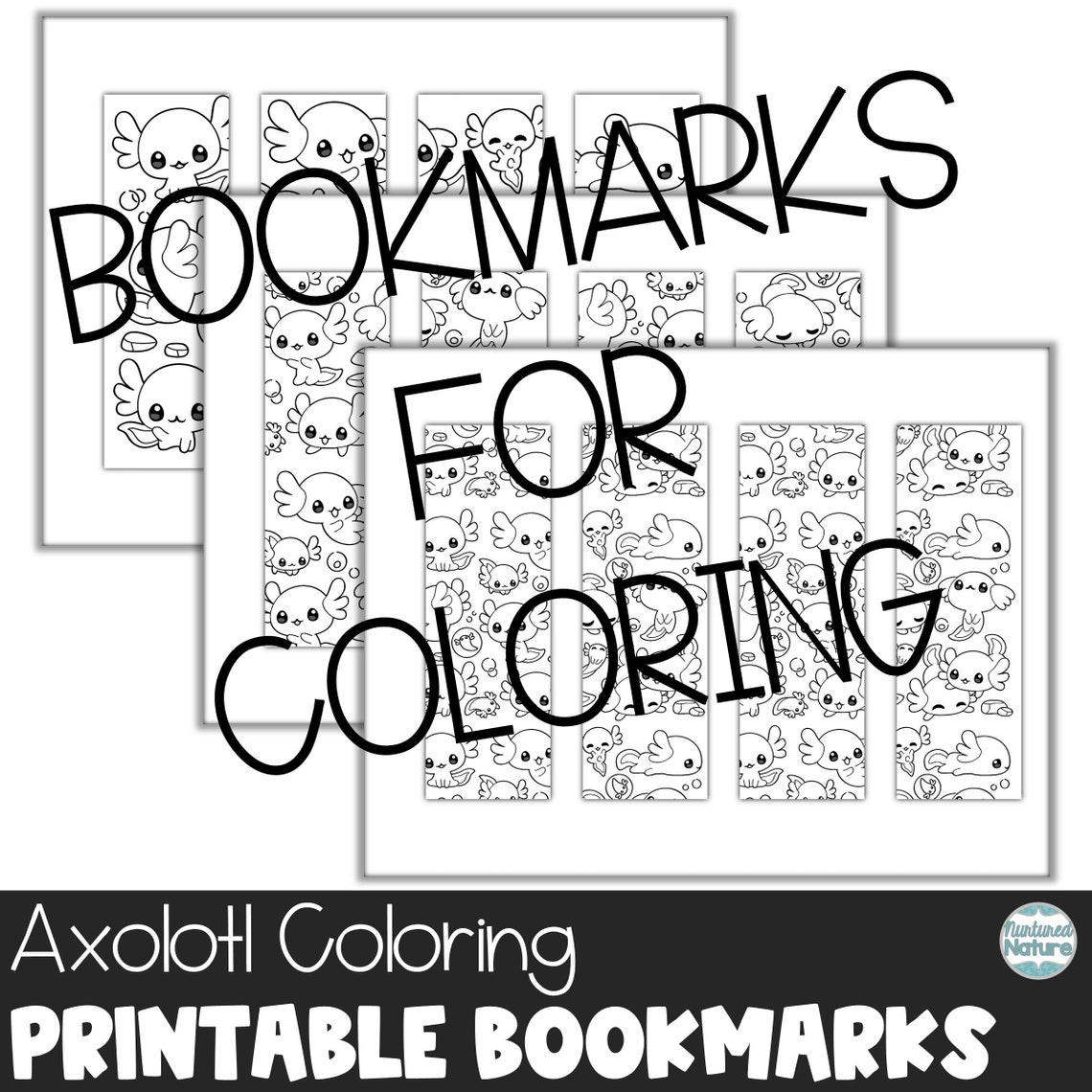 Axolotl Bookmarks for Kids, Coloring Bookmarks Valentine Day, Valentine ...