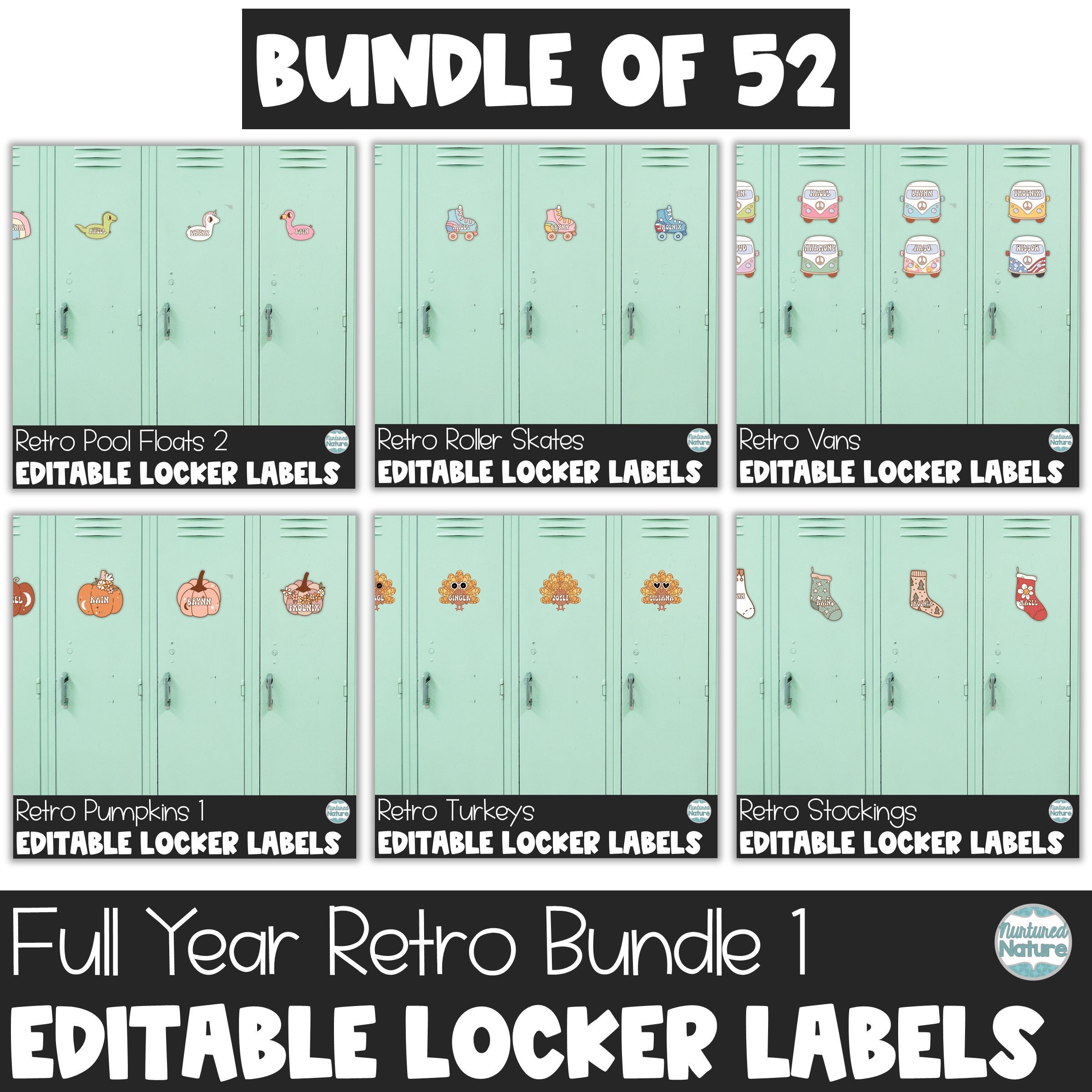 Editable Name Tags for School, Retro Cubby Tags, Back to School ...