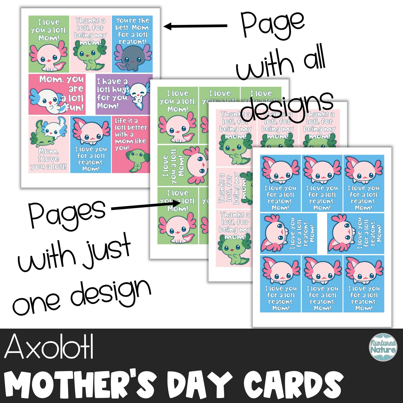 Axolotl Mothers Day Cards Printable Cards for Kids Gift - Etsy