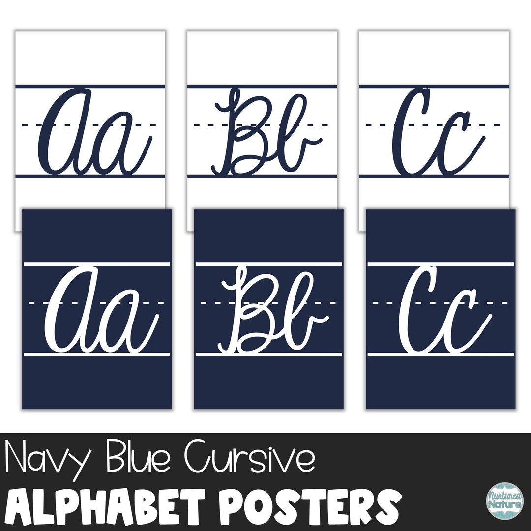 Cursive Alphabet Posters for Classroom, Navy Blue Decorations ...