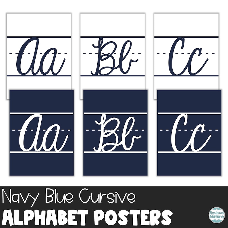 Cursive Alphabet Posters for Classroom, Navy Blue Decorations ...