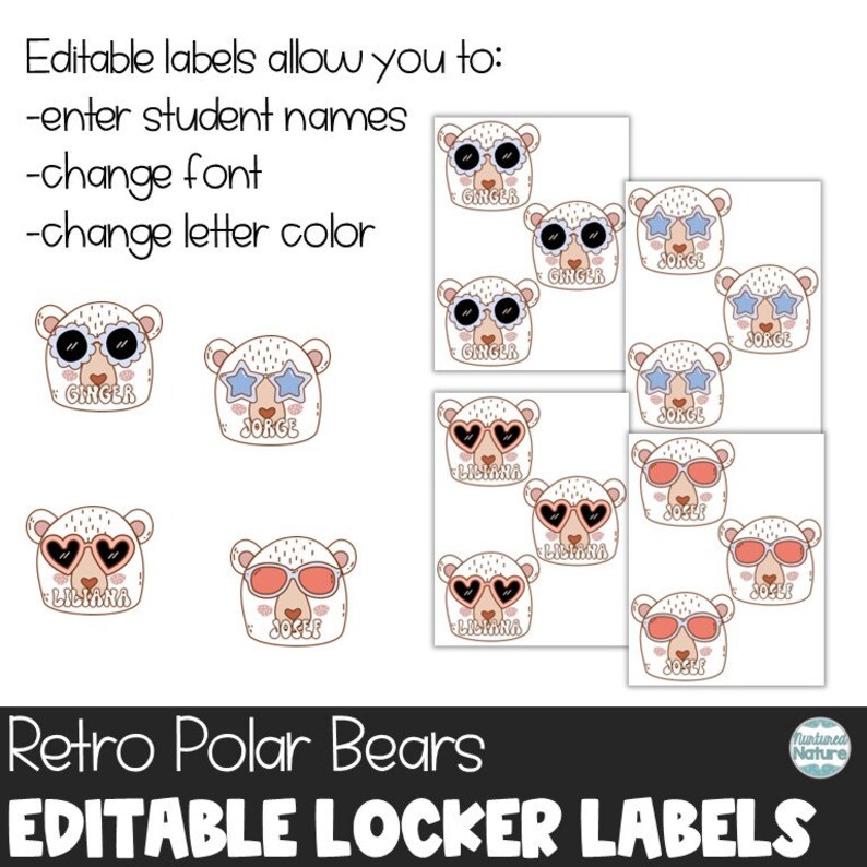 Editable Name Tags for School, Polar Bear Printable, Retro Winter ...