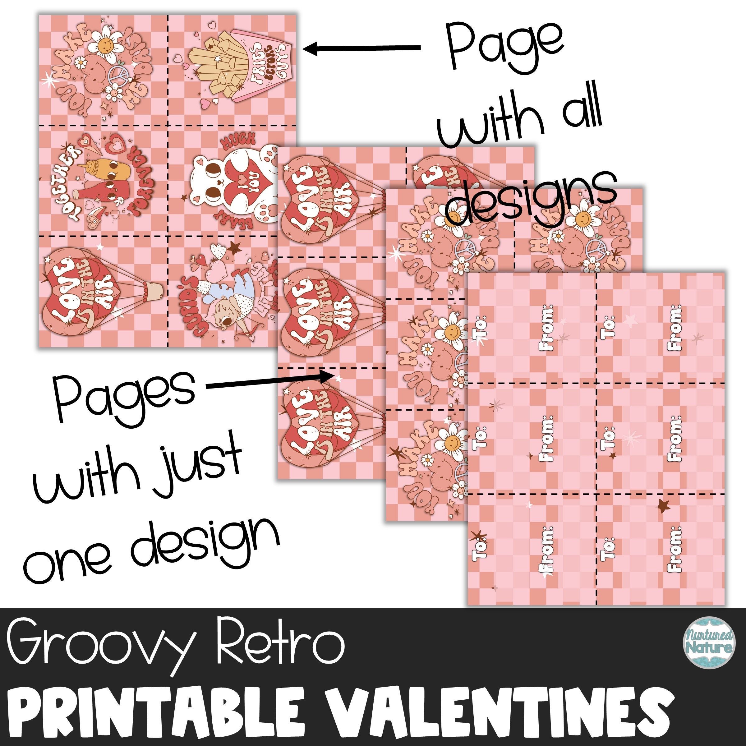 Groovy Retro Valentines Cards, Valentines Day Cards for Kids Classrooms ...