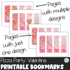 Valentine’s Day Printable Bookmarks Cards, Pizza Party Favors ...