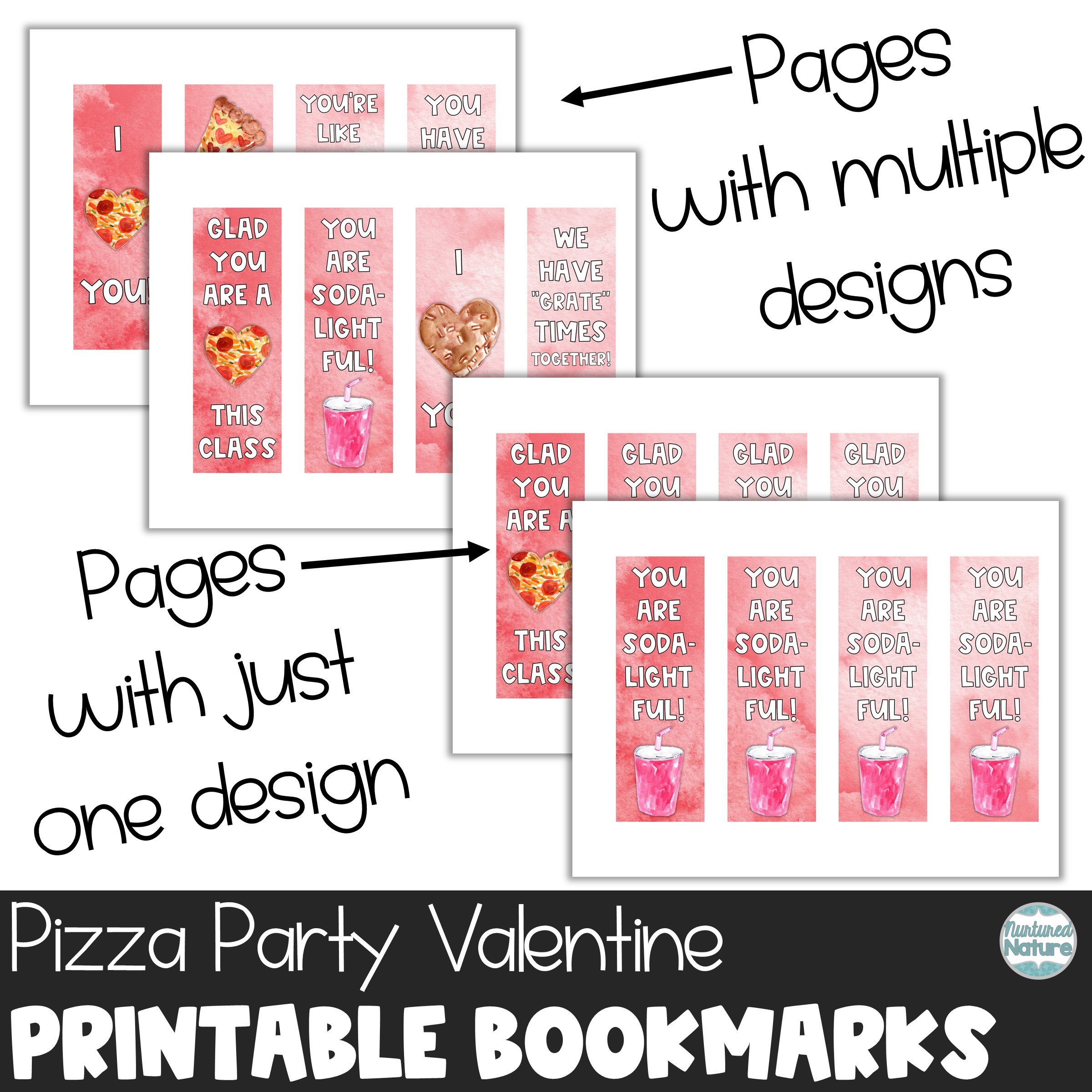 Valentine’s Day Printable Bookmarks Cards, Pizza Party Favors ...