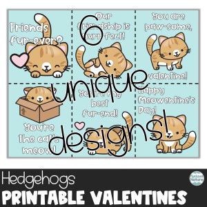 Cat Valentine Cards for Kids Classroom, Kitten Printable Valentines Day ...