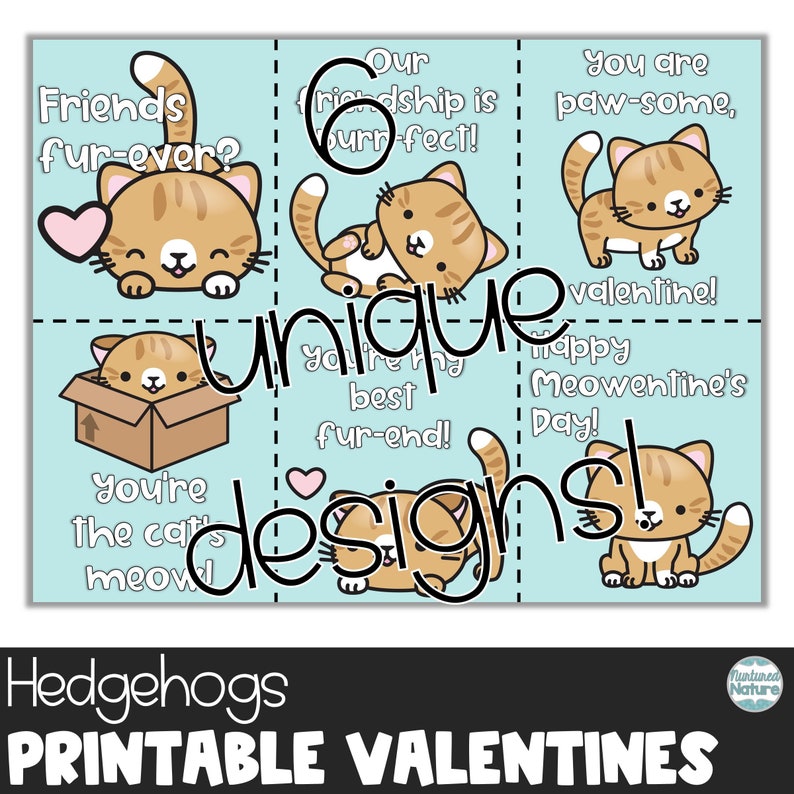 Cat Valentine Cards for Kids Classroom Kitten Printable - Etsy