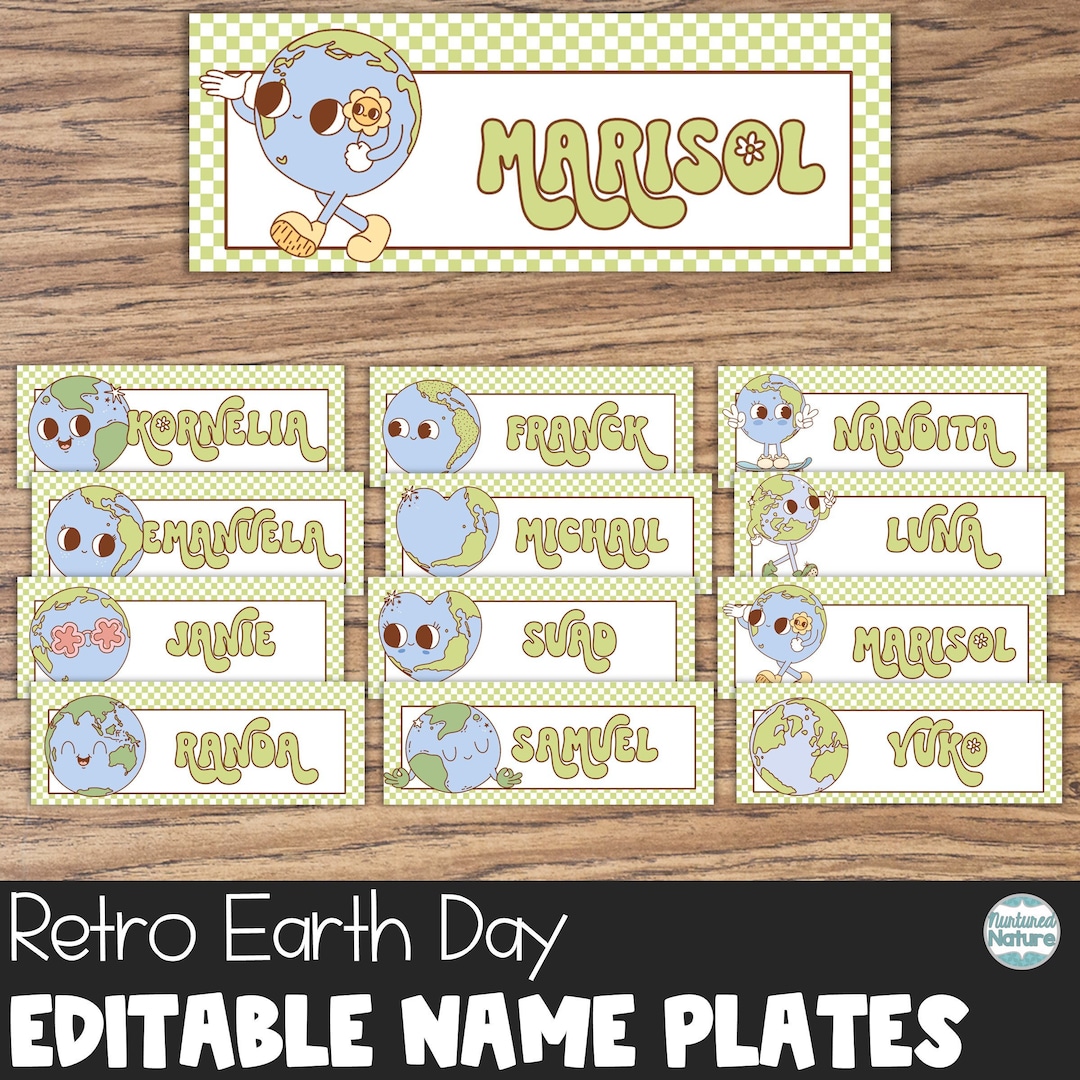 Classroom Name Tags, Earth Day, Classroom Decor, Retro Name Plate for ...