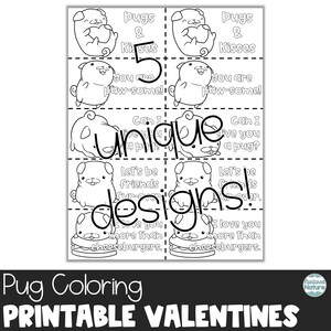 Pug Printable Valentine Cards, Pug Valentine Card Kids, Pug Coloring ...