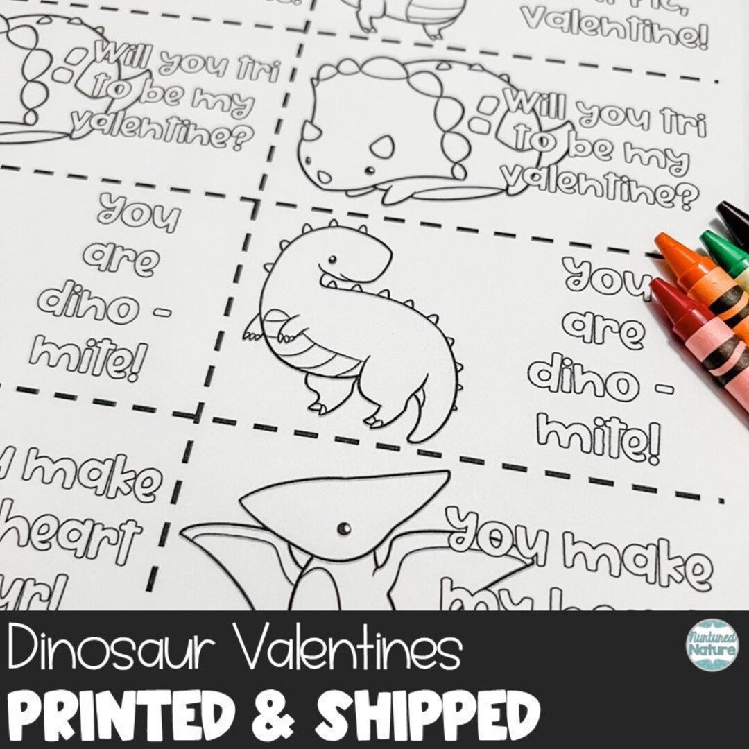Dinosaur Coloring Valentines Cards for Kids Classrooms, T Rex ...
