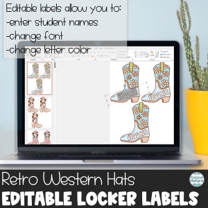 Editable Name Tags for School, Retro Western Print Cowgirl Decor ...