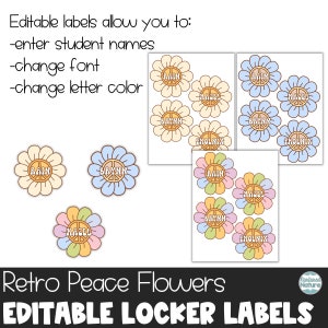 Editable Name Tags for School, Retro Peace Sign, Cubby Tags, Editable ...