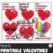 Heart Valentine Cards for Kids Classroom, Printable Valentines Day Card ...