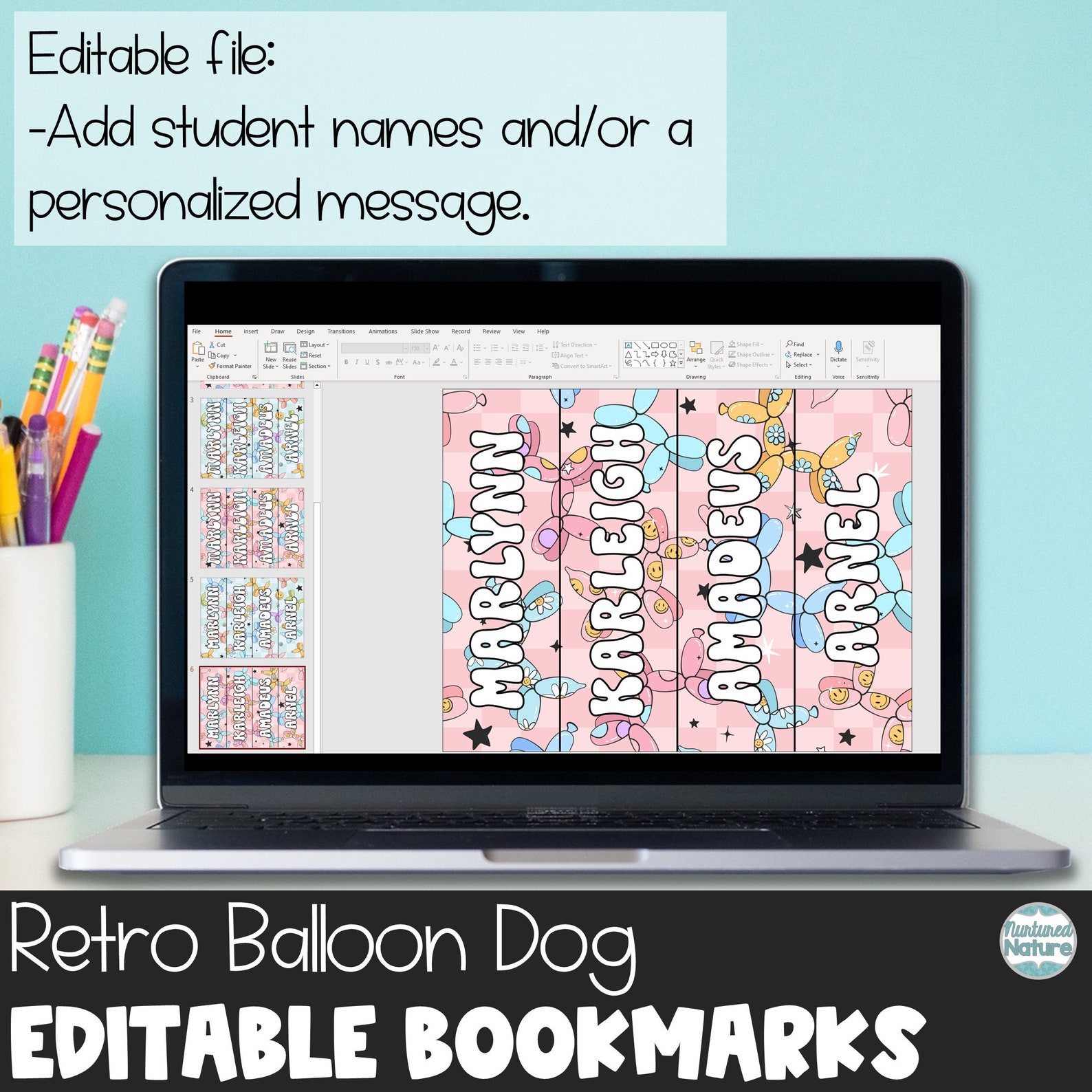 Editable Name Bookmarks, Birthday Bookmark Printable for Kids, Retro ...