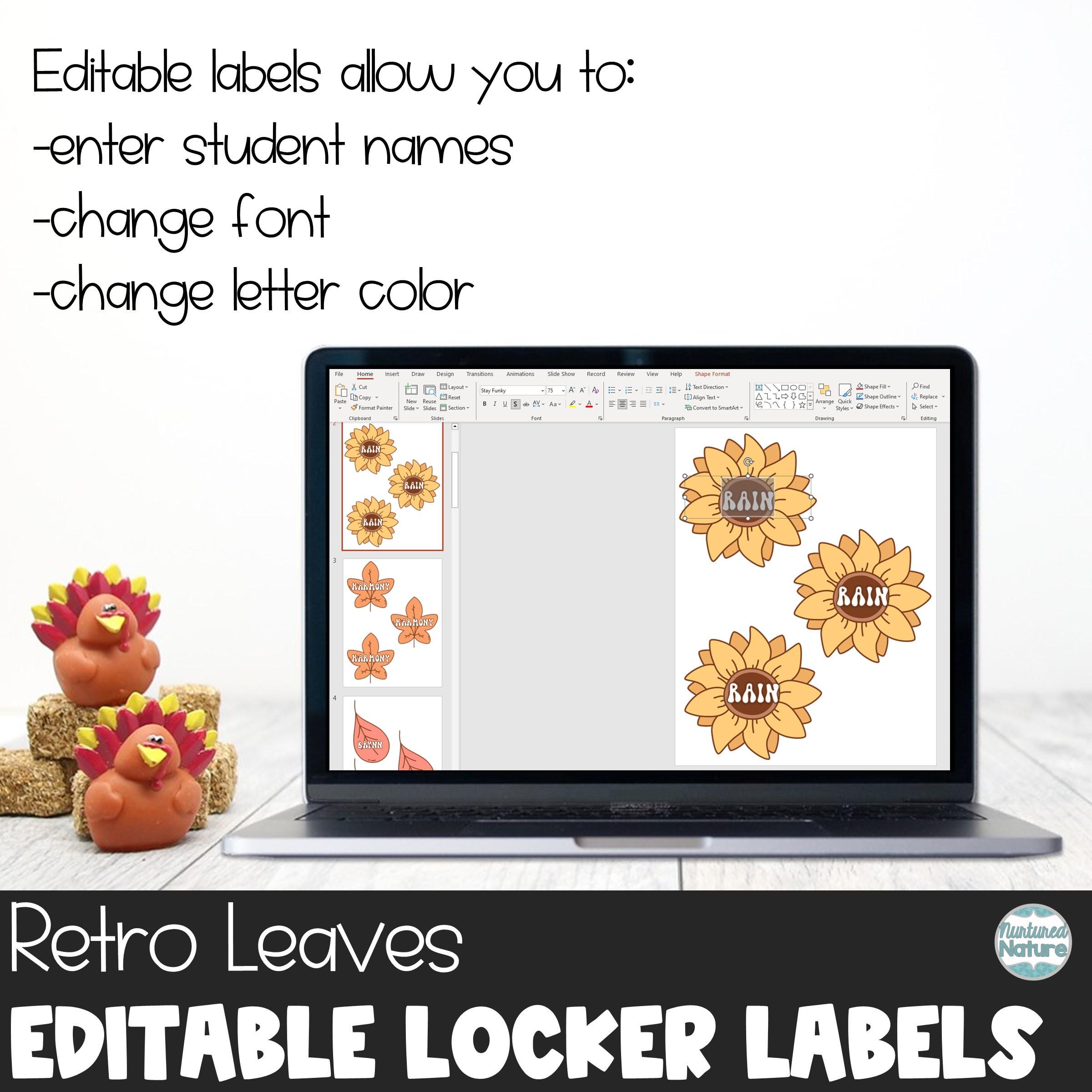 Editable Name Tags for School, Retro Fall Vibes, Autumn Leaves, Cubby ...