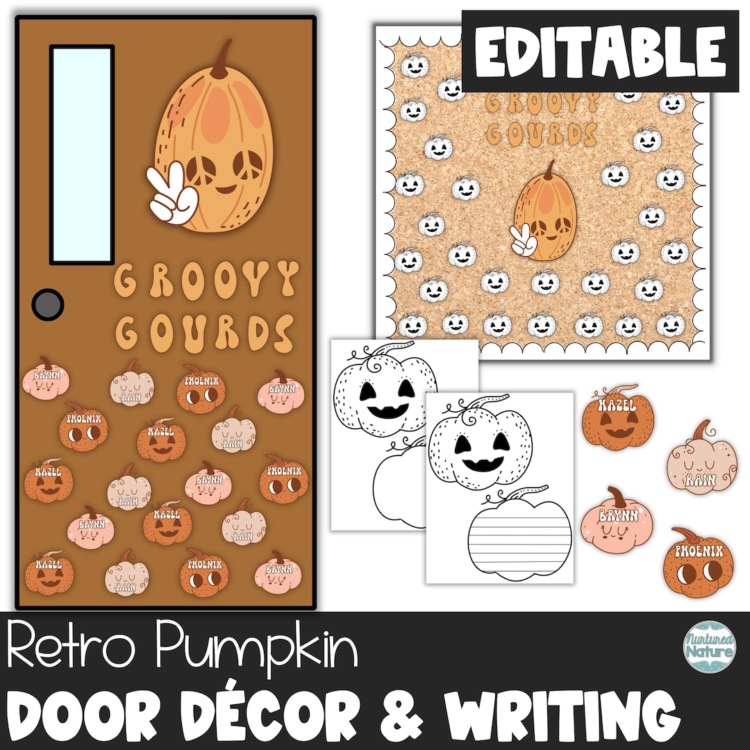 Halloween Classroom Door Decor, Pumpkin Bulletin Board, Retro Halloween ...