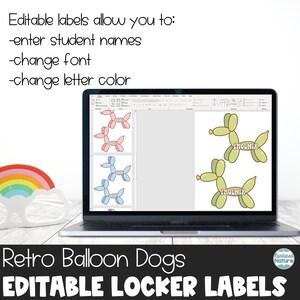 Editable Name Tags for School, Retro Balloon Dog, Cubby Tags, Editable ...
