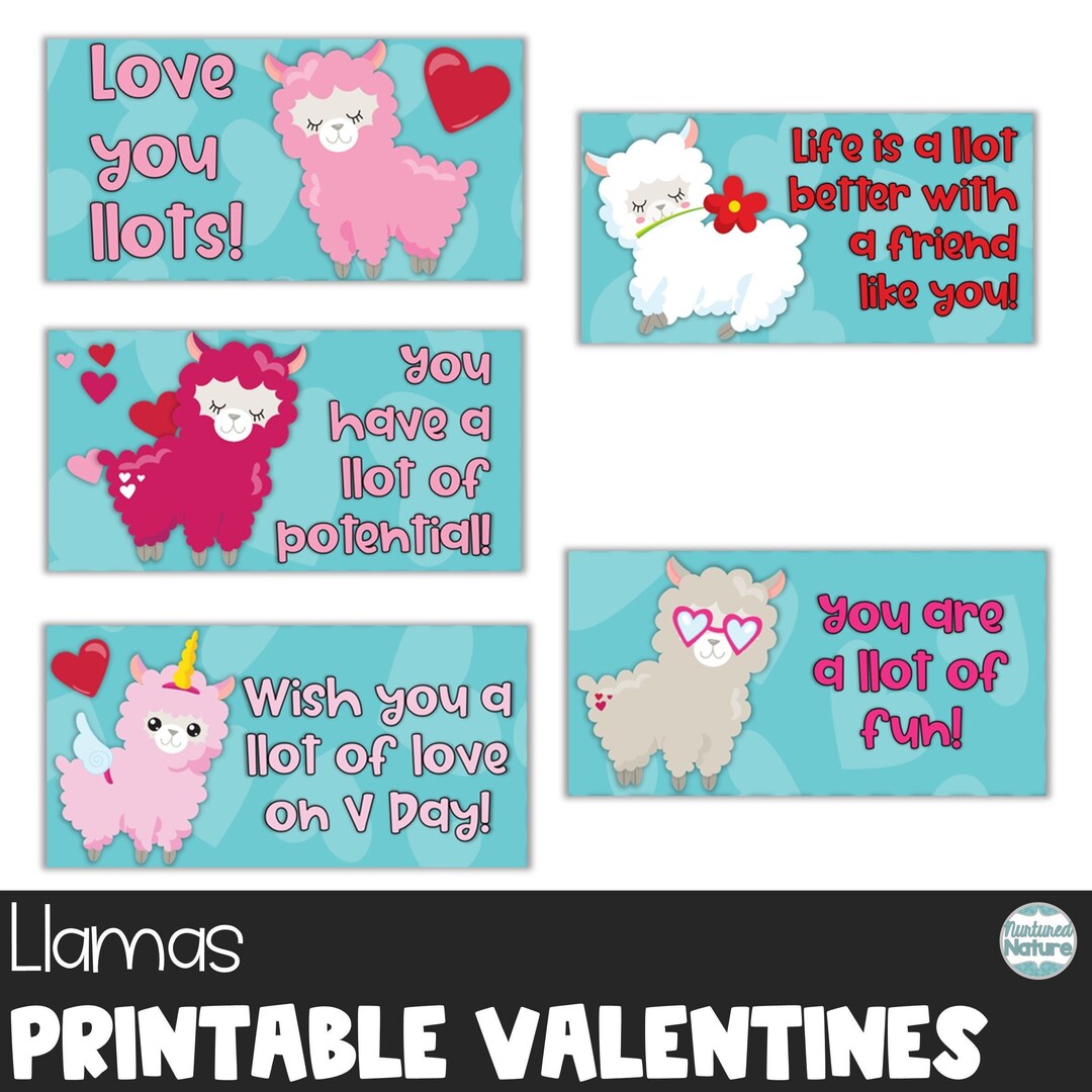 Llama Valentine Cards for Kids, Printable Valentines Day Card for ...