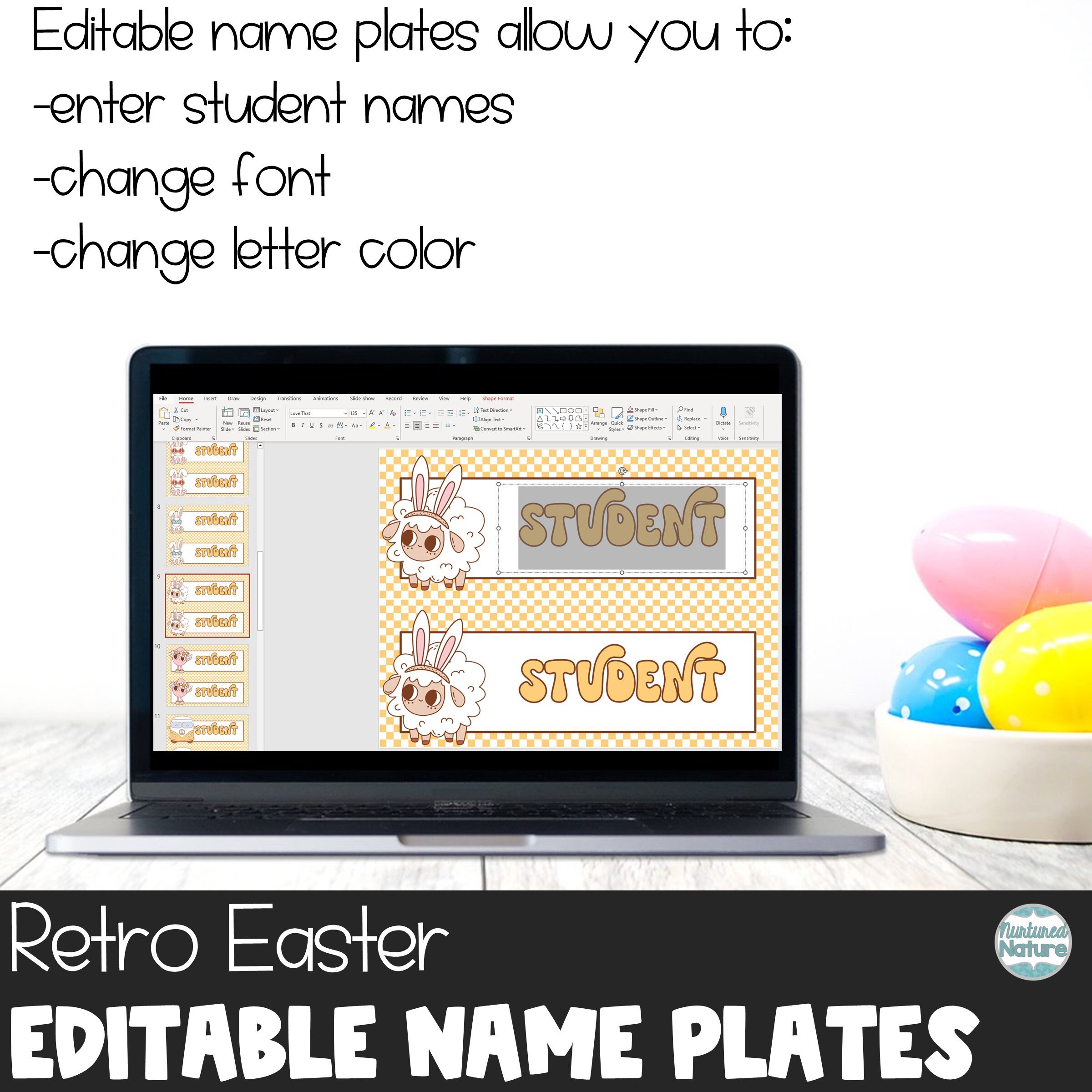 Classroom Name Tags, Easter Decor, Retro Name Plate for Desk, Editable ...