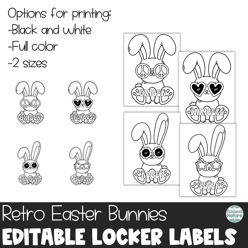 Retro Easter Decor, Cubby Tags, Easter Bunny Printable for Kids, Easter ...