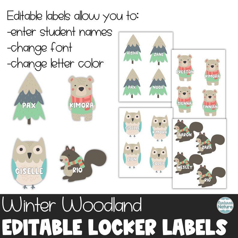 Cubby Labels, Winter Woodland, Woodland Animals, Locker Label Set ...