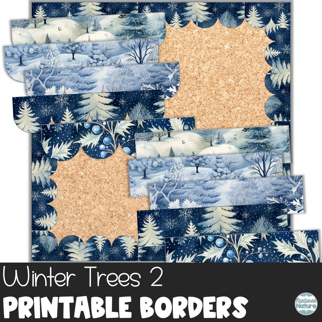 Winter Bulletin Board Border, Winter Trees Print, January Bulletin ...