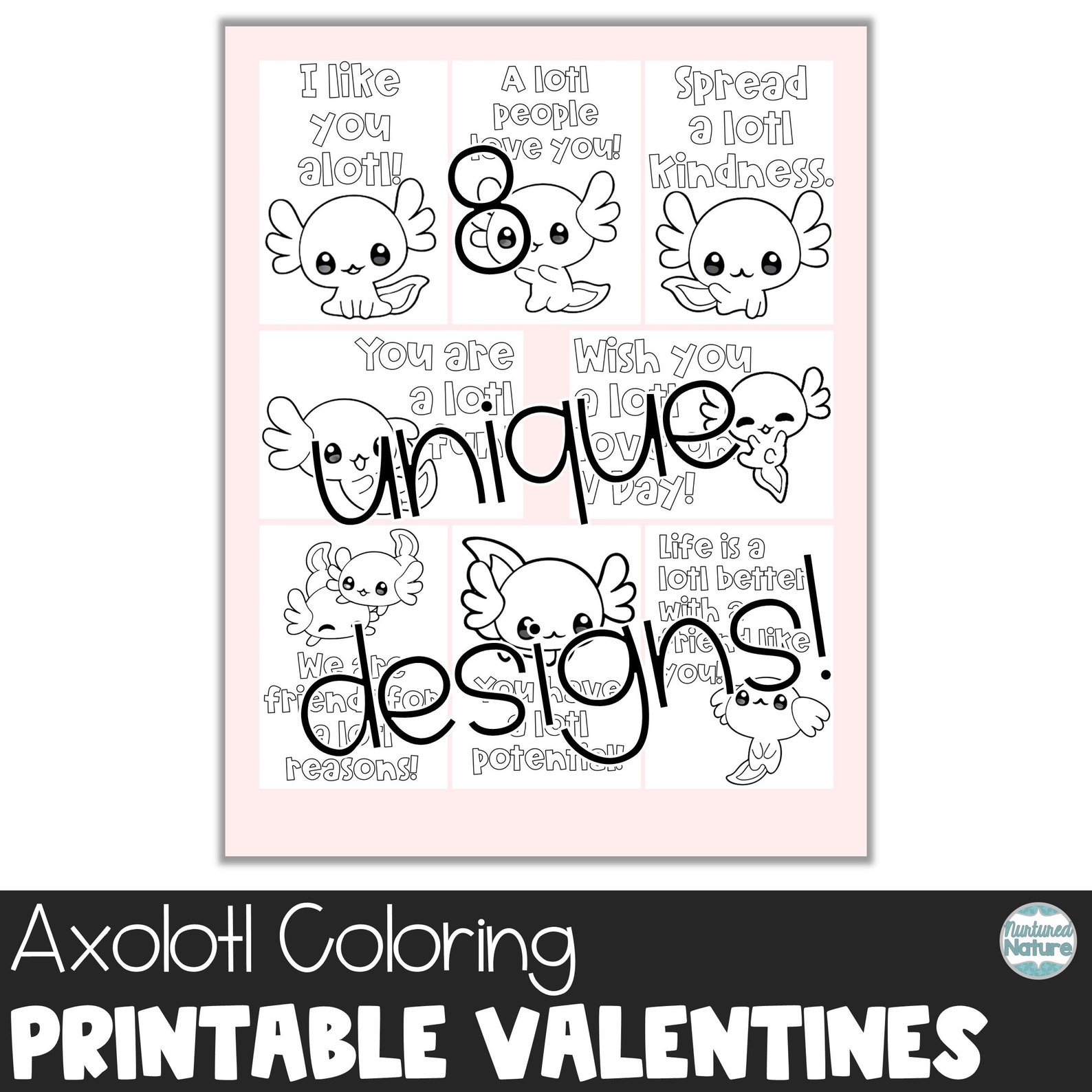 Axolotl Coloring Valentines Cards Printable Cards for Kids - Etsy