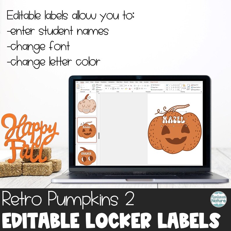 Editable Name Tags for School, Retro Fall Vibes, Pumpkin Name Tags ...