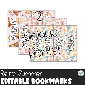Editable Name Bookmarks, Summer Bookmark Printable for Kids, Retro Pool ...