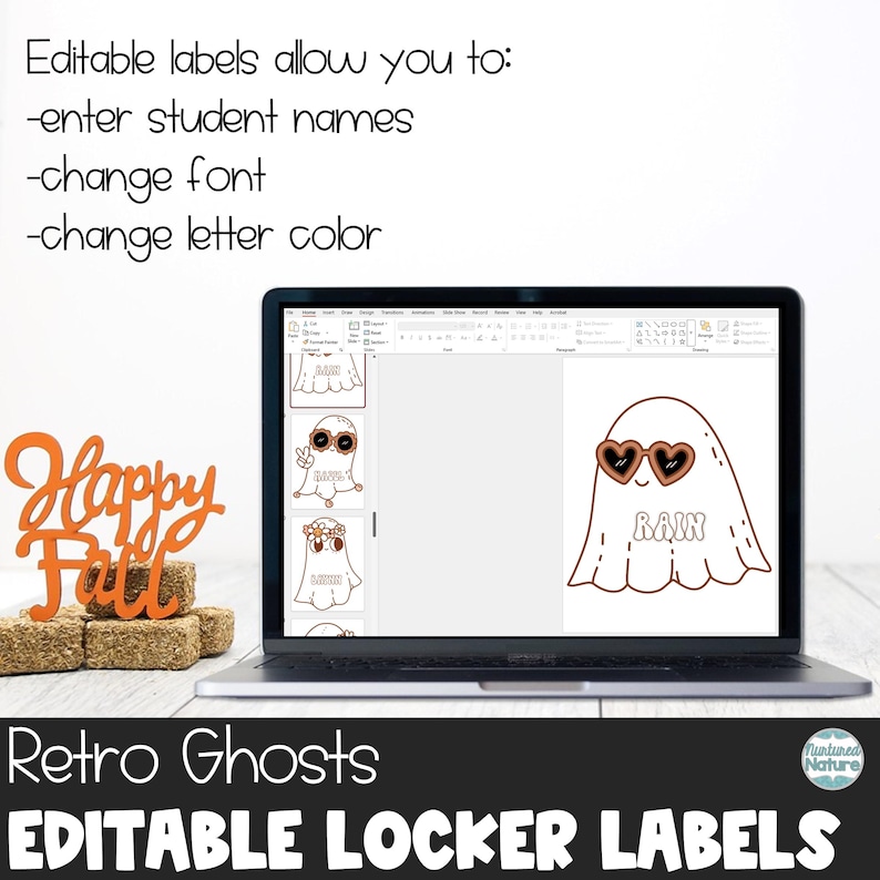 Editable Name Tags for School, Retro Fall Vibes, Ghost Name Tag, Cubby ...