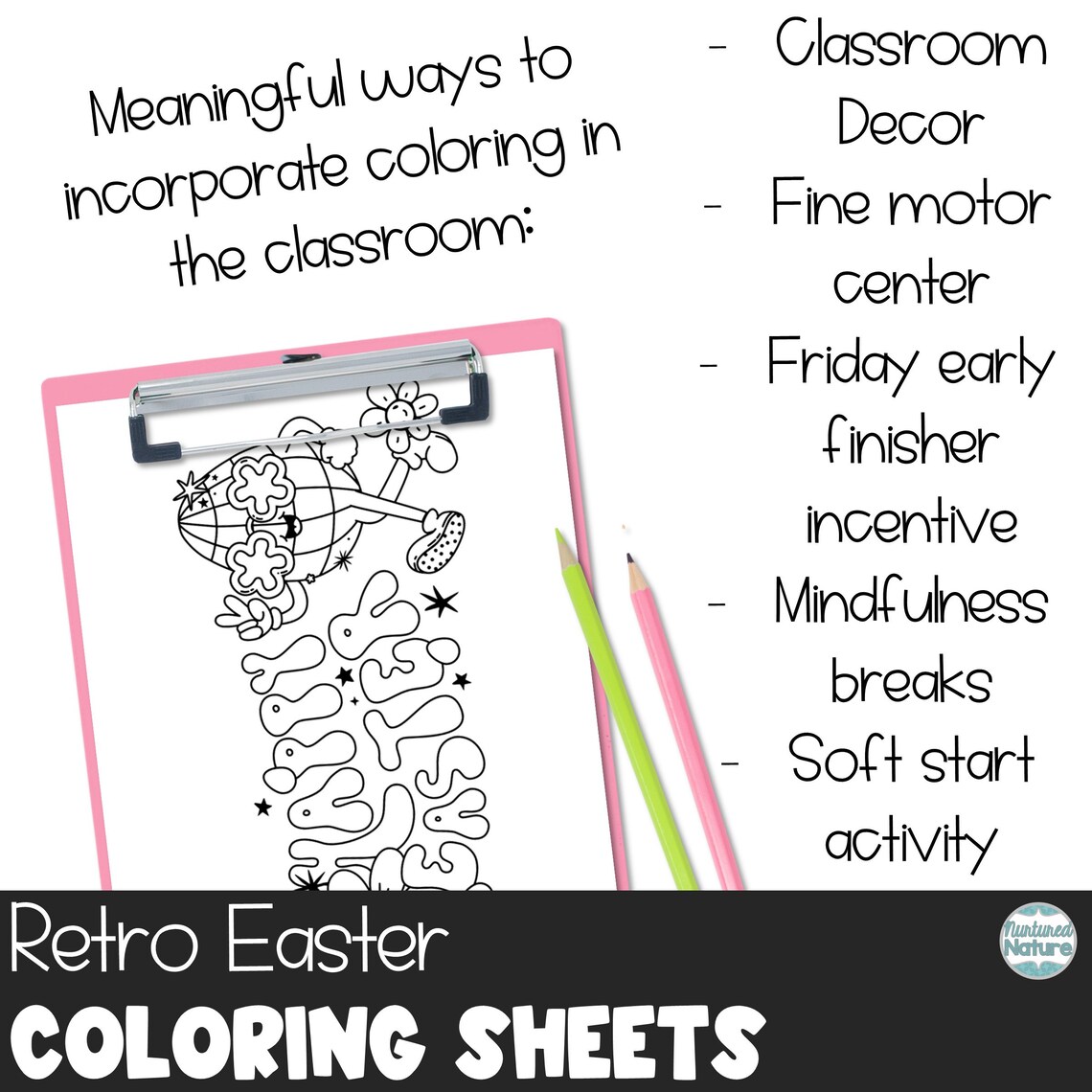 Easter Coloring Pages for Kids, Retro Coloring Pages Printable, Groovy ...