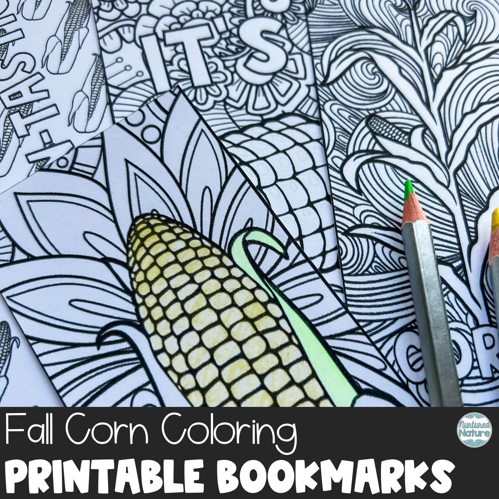 Fall Coloring Bookmarks, Zentangle Patterns, Corn, Coloring Sheets ...
