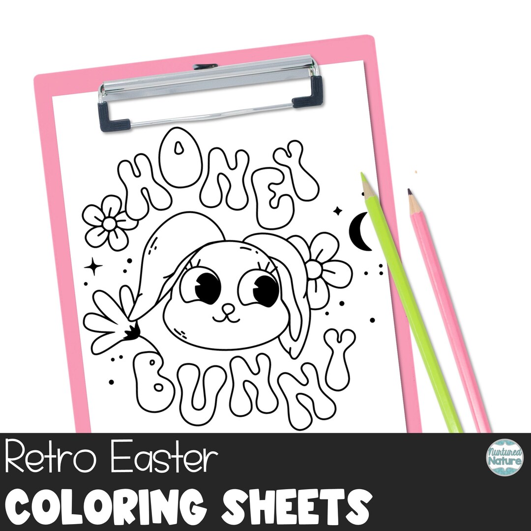 Easter Coloring Pages for Kids, Retro Coloring Pages Printable, Groovy ...