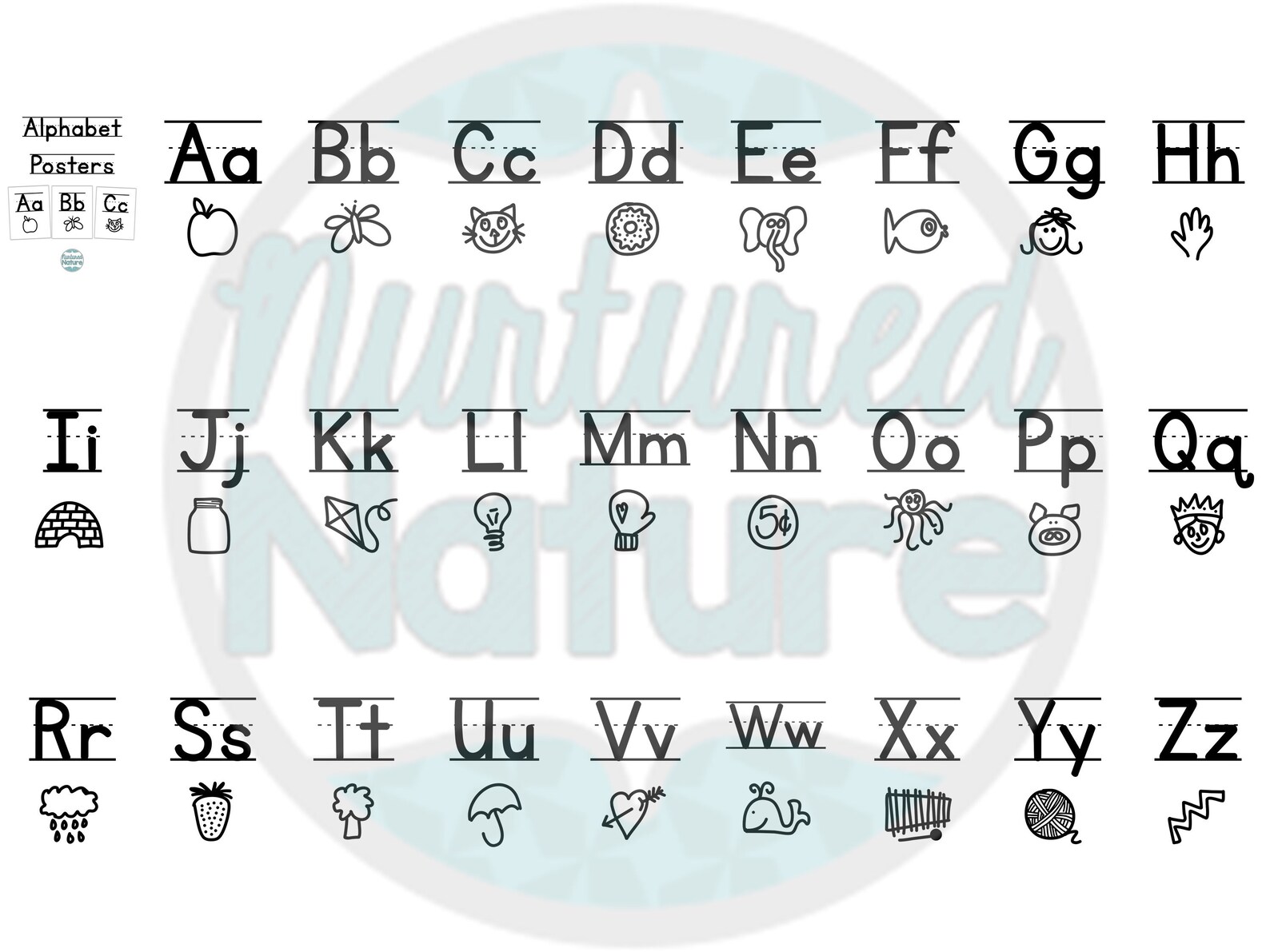 Lined Classroom Alphabet ABC Poster Set Printable Instant - Etsy