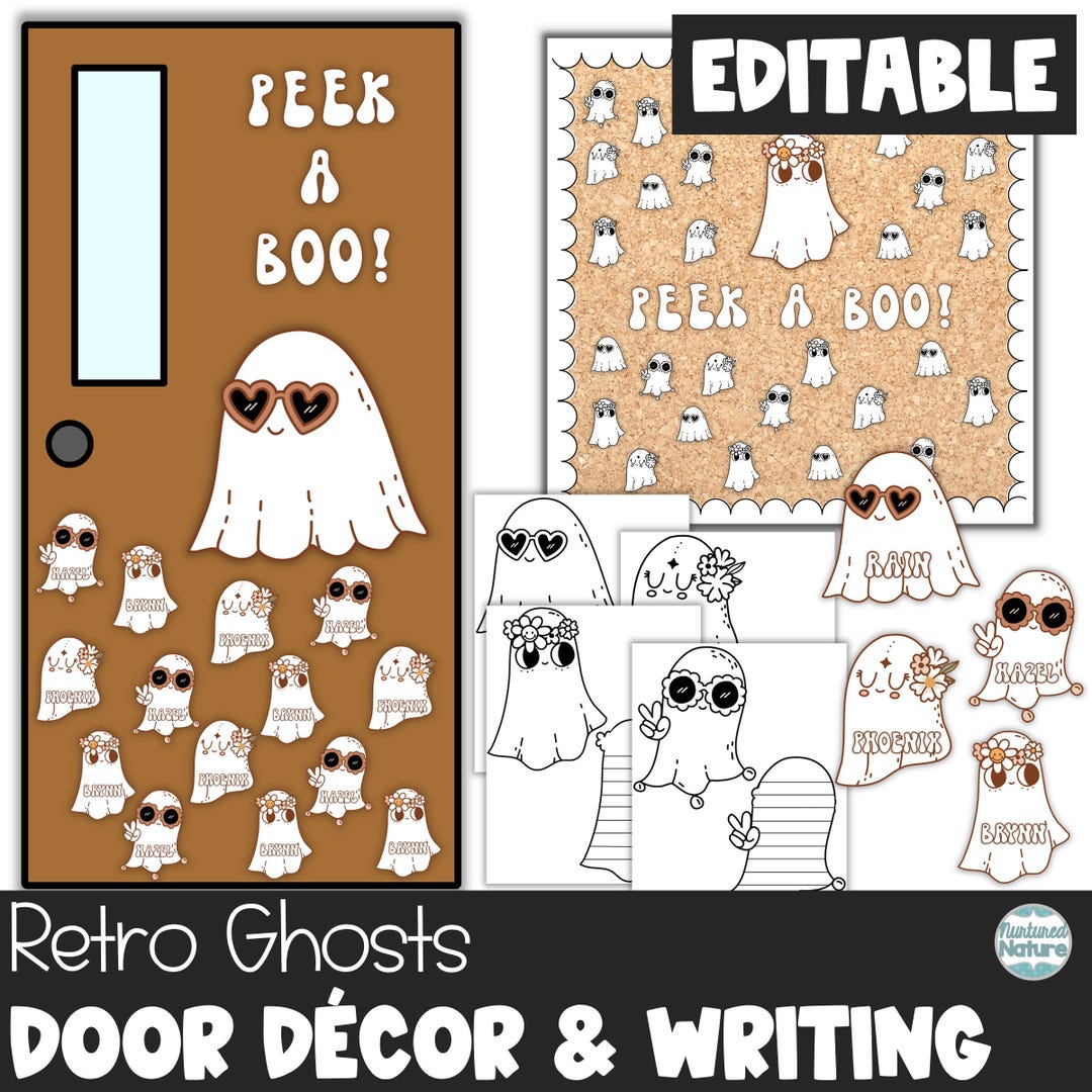 Halloween Classroom Door Decor, Halloween Bulletin Board Kit, Retro ...