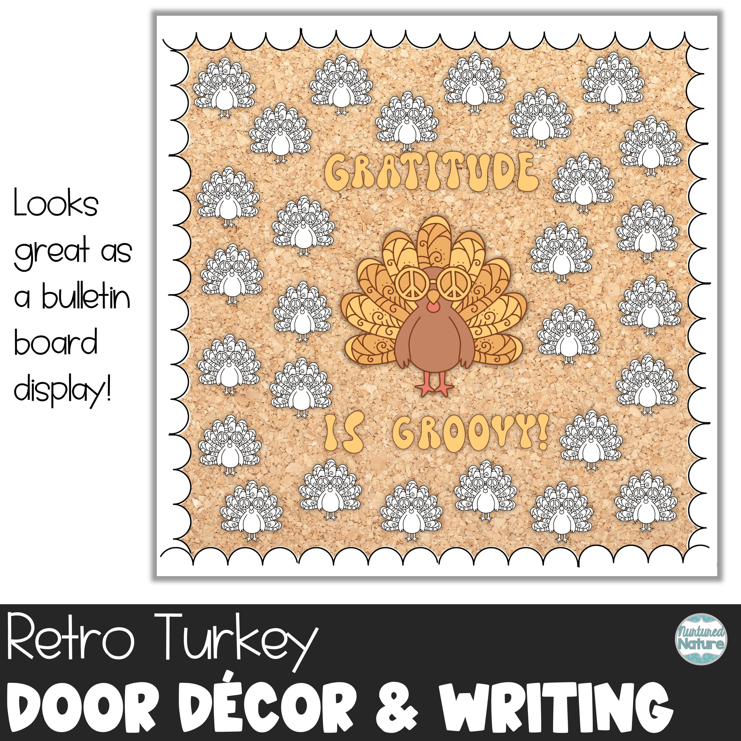 Thanksgiving Classroom Door Decoration, Turkey Bulletin Board, Retro ...