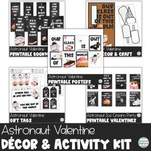 Valentine’s Day Bulletin Board, Printable Poster Set, Astronaut Decor ...