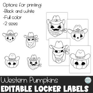 Editable Name Tags for School, Western Halloween Decor, Cowboy Pumpkin ...