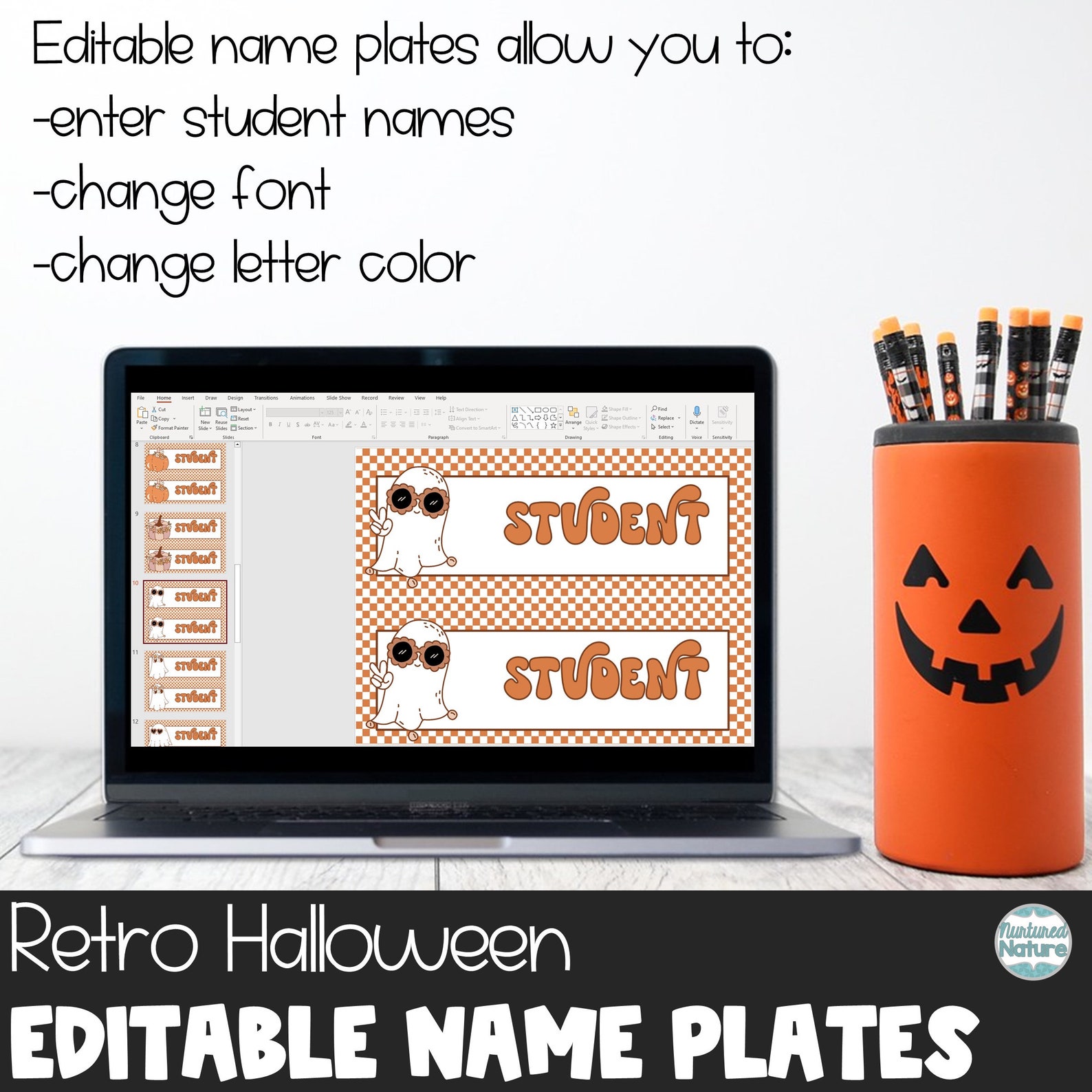 Classroom Name Tags, Fall Classroom Decor, Halloween Decorations, Retro ...