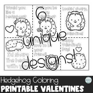 Hedgehog Coloring Page Valentine Cards for Kids Classroom, Hedgepig ...