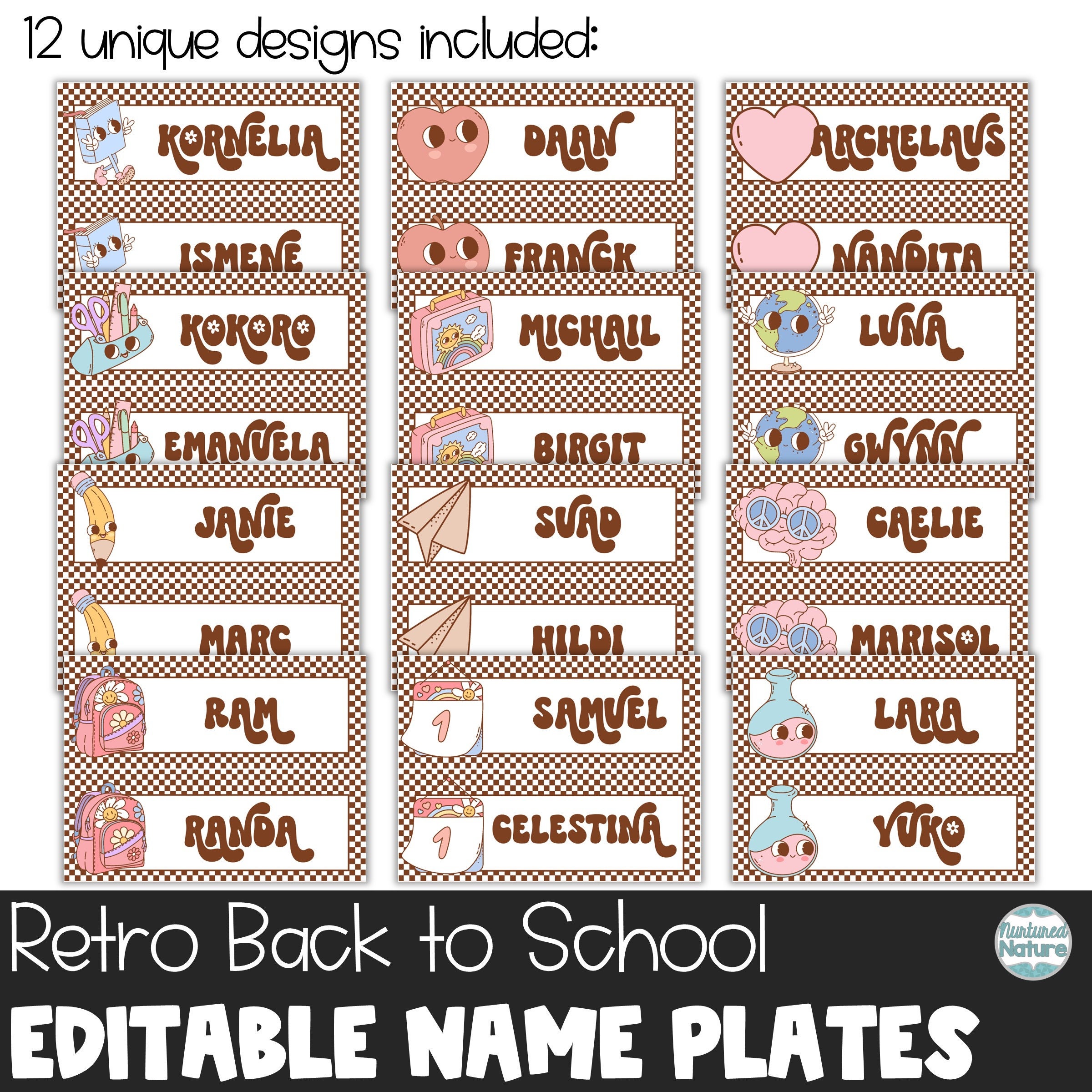 Classroom Name Tags, Back to School Classroom Decor, Retro Name Plate ...