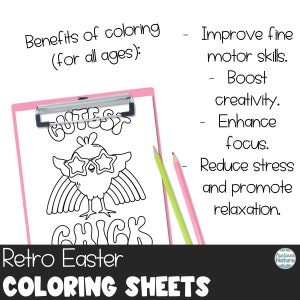 Easter Coloring Pages for Kids, Retro Coloring Pages Printable, Groovy ...