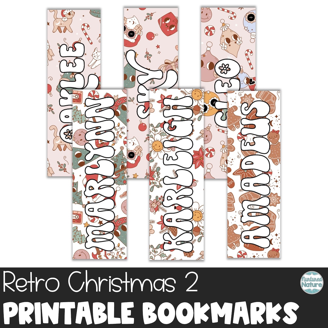 Editable Name Bookmarks, Retro Christmas, Personalized Christmas Gifts ...