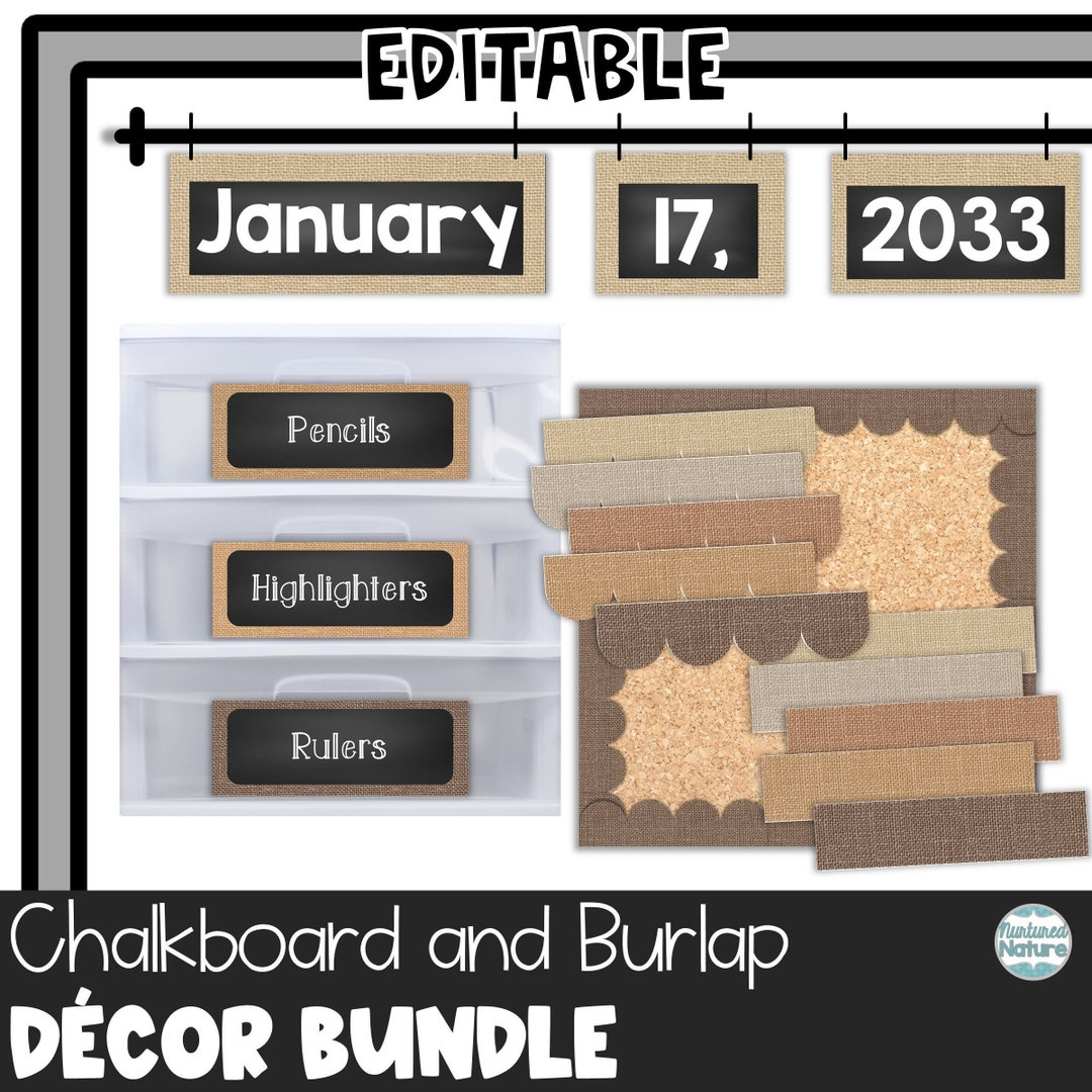 Burlap Classroom Decor Bundle, 2025 Flip Calendar, Printable Bulletin ...