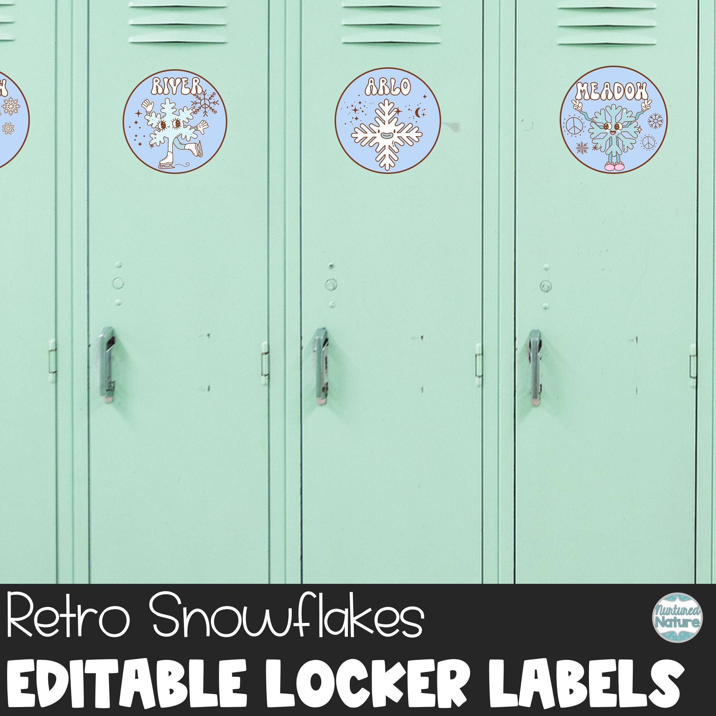 Editable Name Tags for School, Retro Snowflake, Retro Winter Bulletin ...